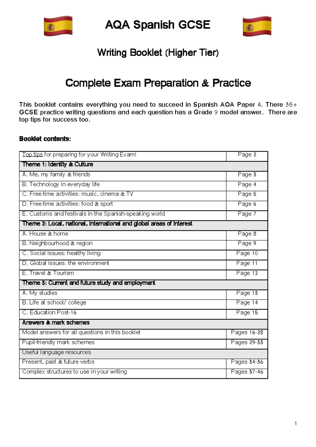 AQA Spanish GCSE HT Writing Exam Practice - AQA Spanish GCSE Writing ...