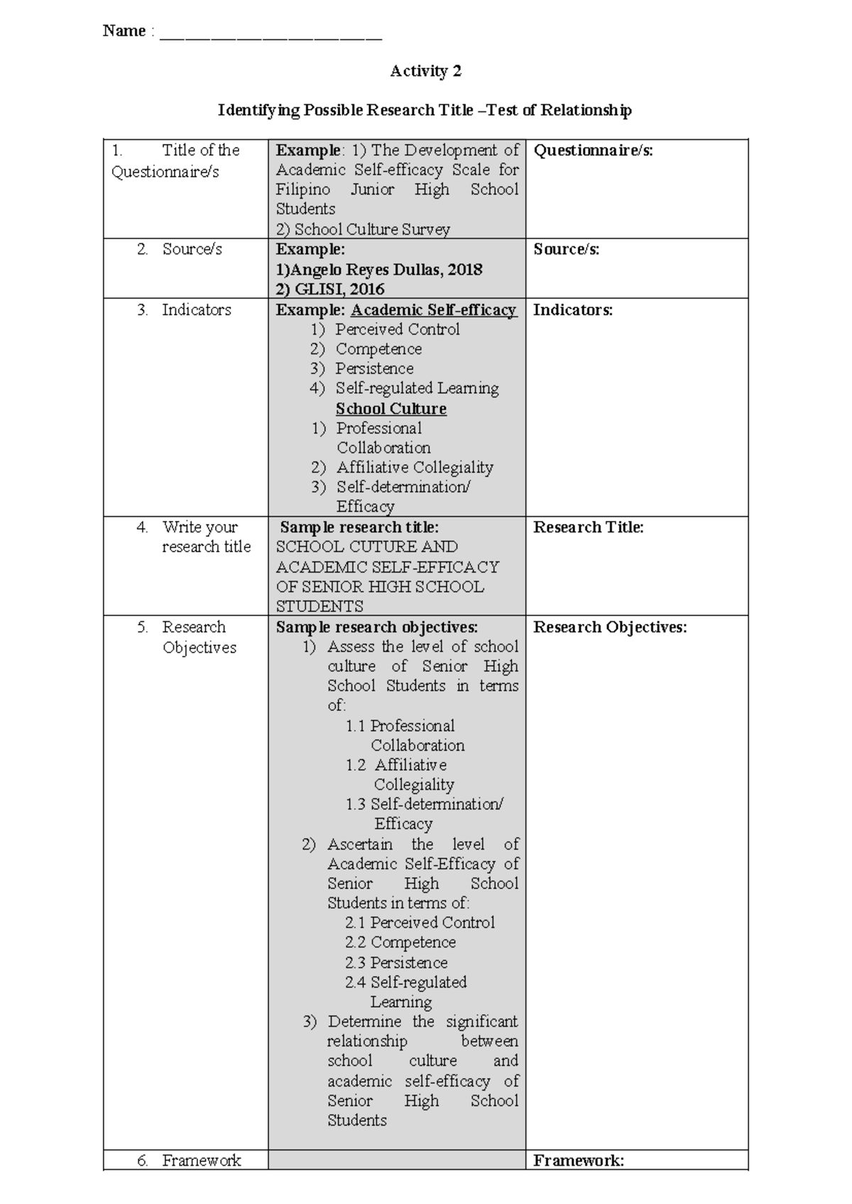 Activity 2: Identifying Research Titles on School Culture & Academics ...