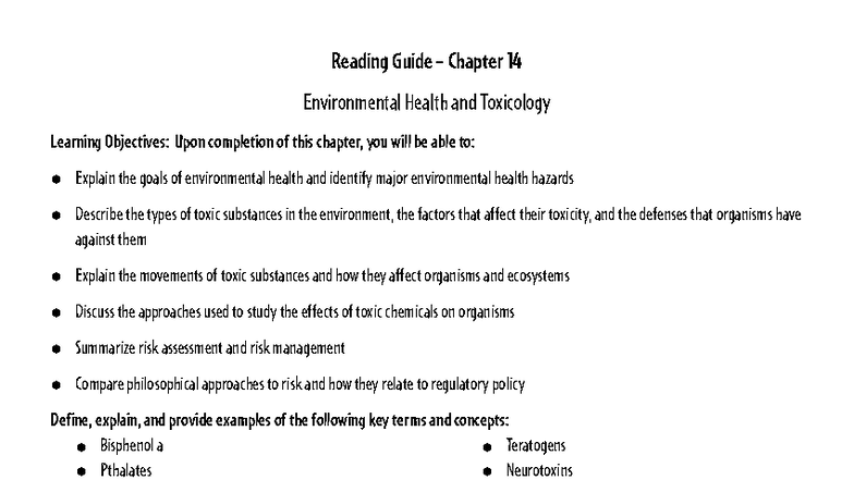 Chapter 14 Guide: Environmental Health & Toxicology Overview - Studocu