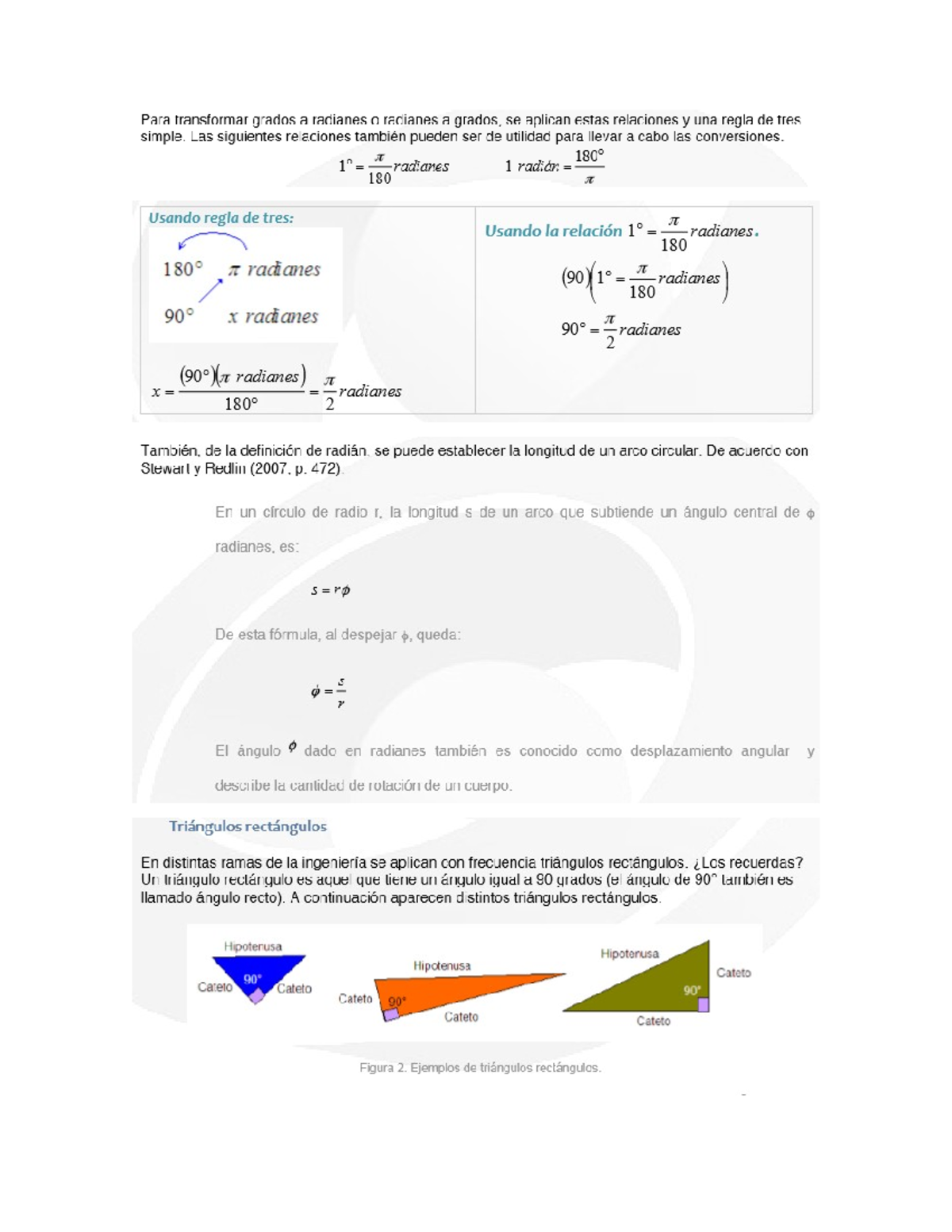 Formulario - Para transformar grados a radianes o radianes a grados, se ...