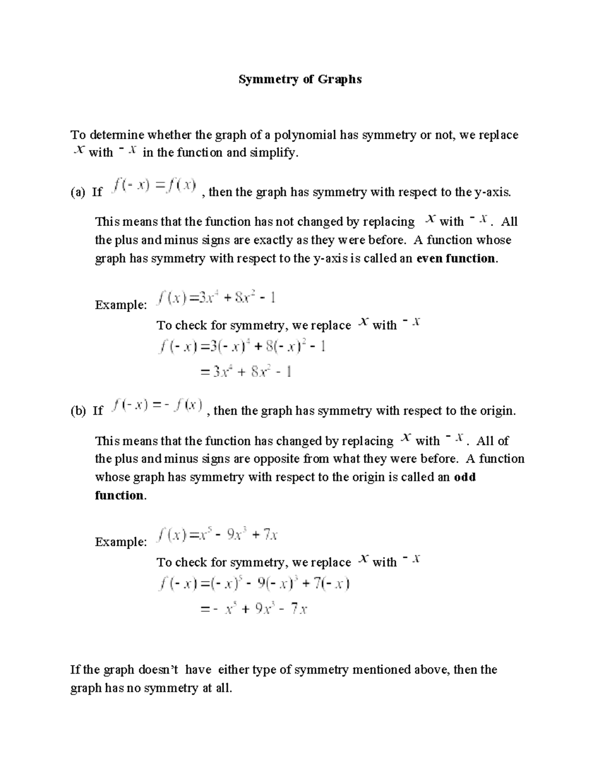 MATH 101: 3.2 Checking Polynomials for Symmetry - Studocu