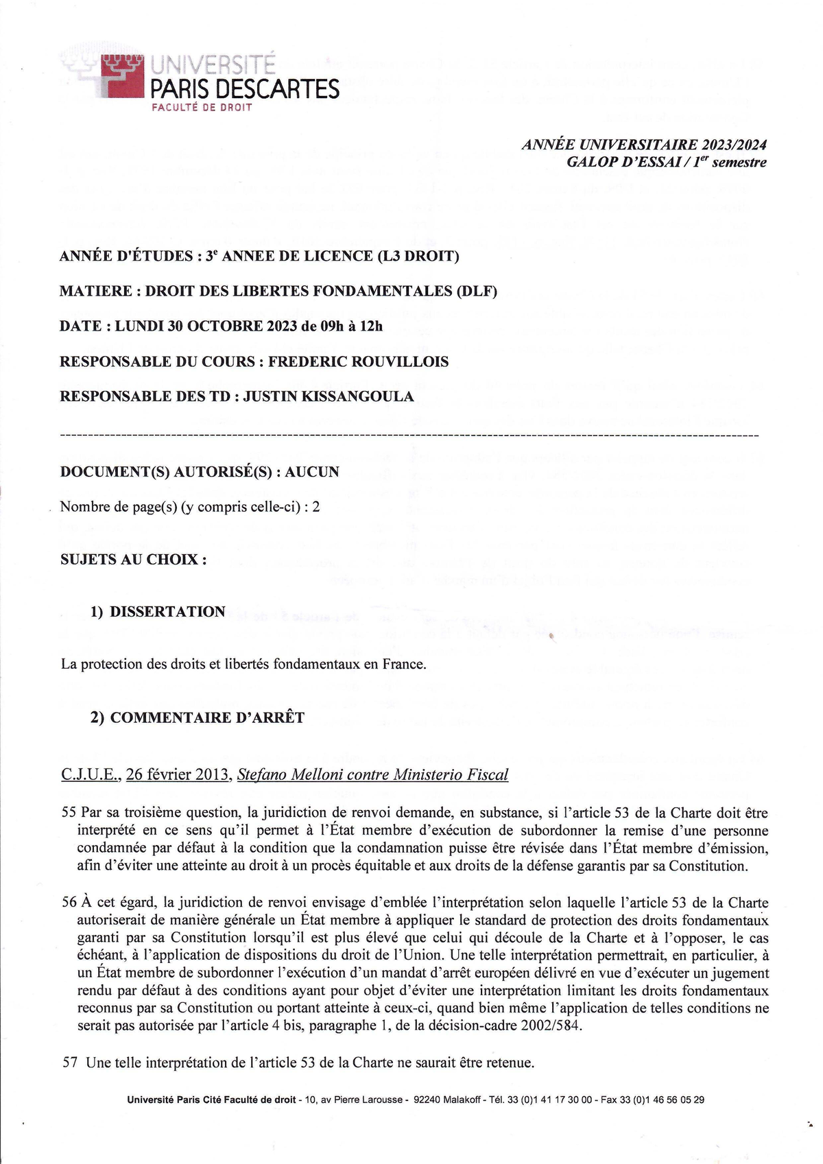 Galop d'Essai DLF L3 - Protection des Droits Fondamentaux 2023-2024 ...