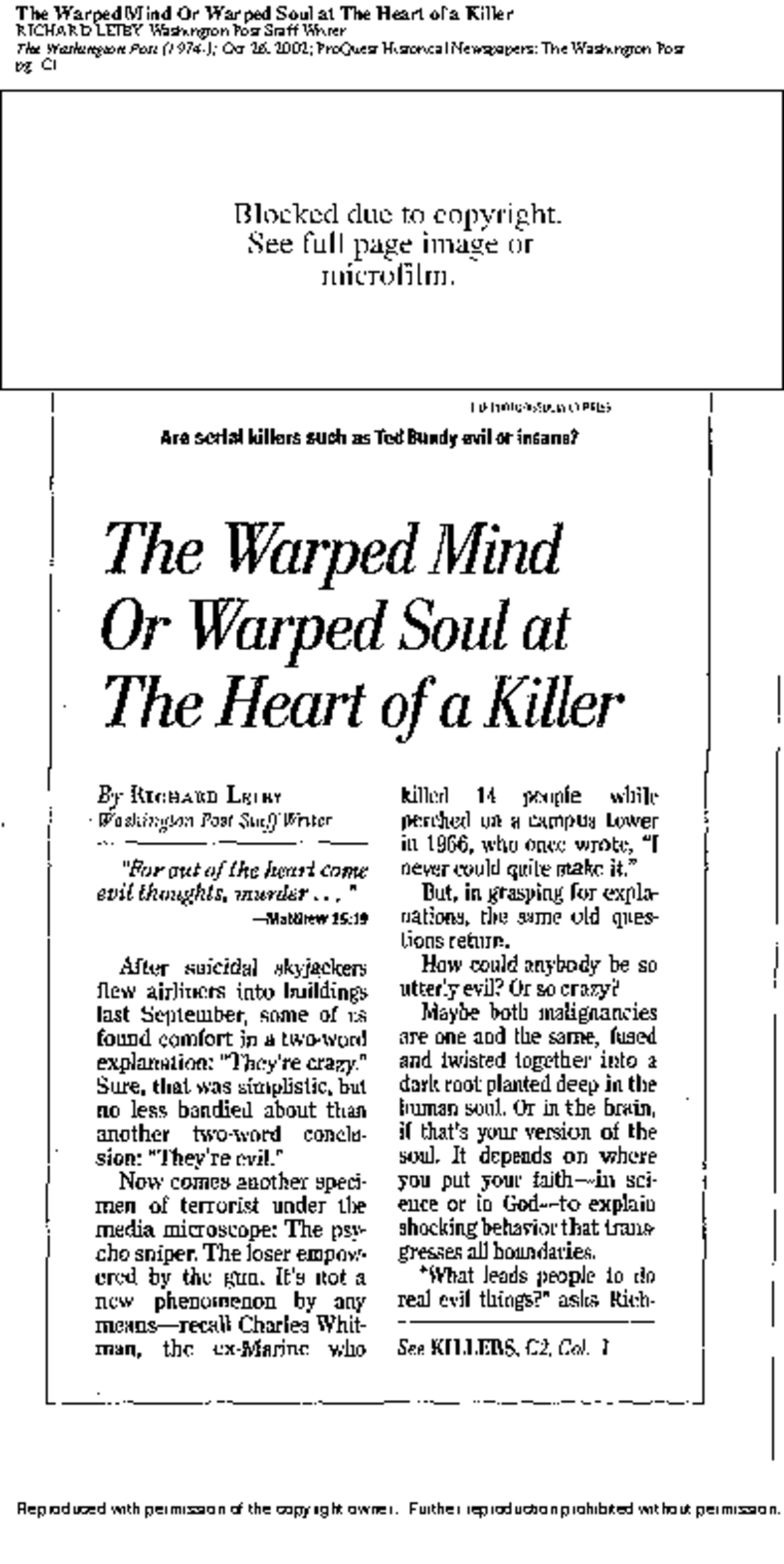 The Warped Mind or Warped Soul: Understanding the Heart of a Killer ...