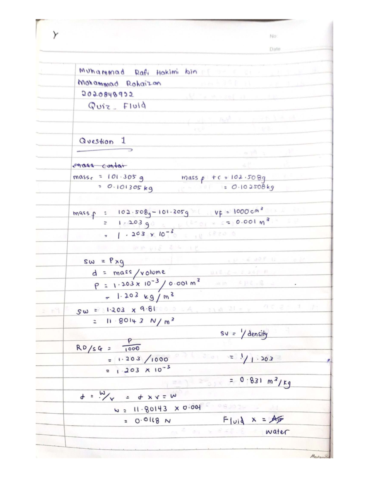 Quiz ECW231: Fluid Mechanics Questions and Solutions - Studocu