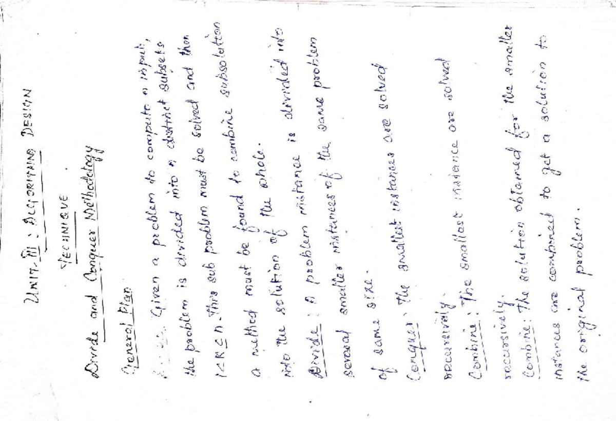 ACCORITHING DESIGN TECHNIQUE: Divide and Conquer Methodology Overview - Studocu