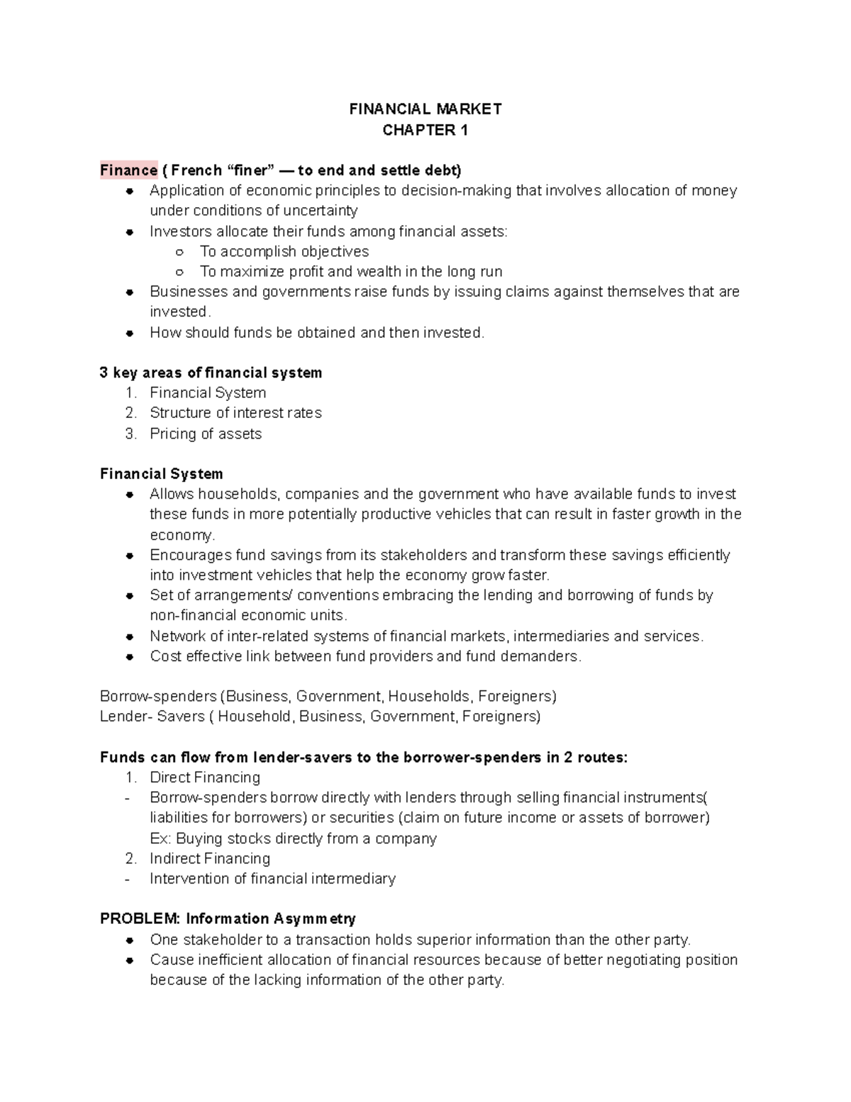 Financial Market - AADAUJJDJAD - FINANCIAL MARKET CHAPTER 1 Finance ...