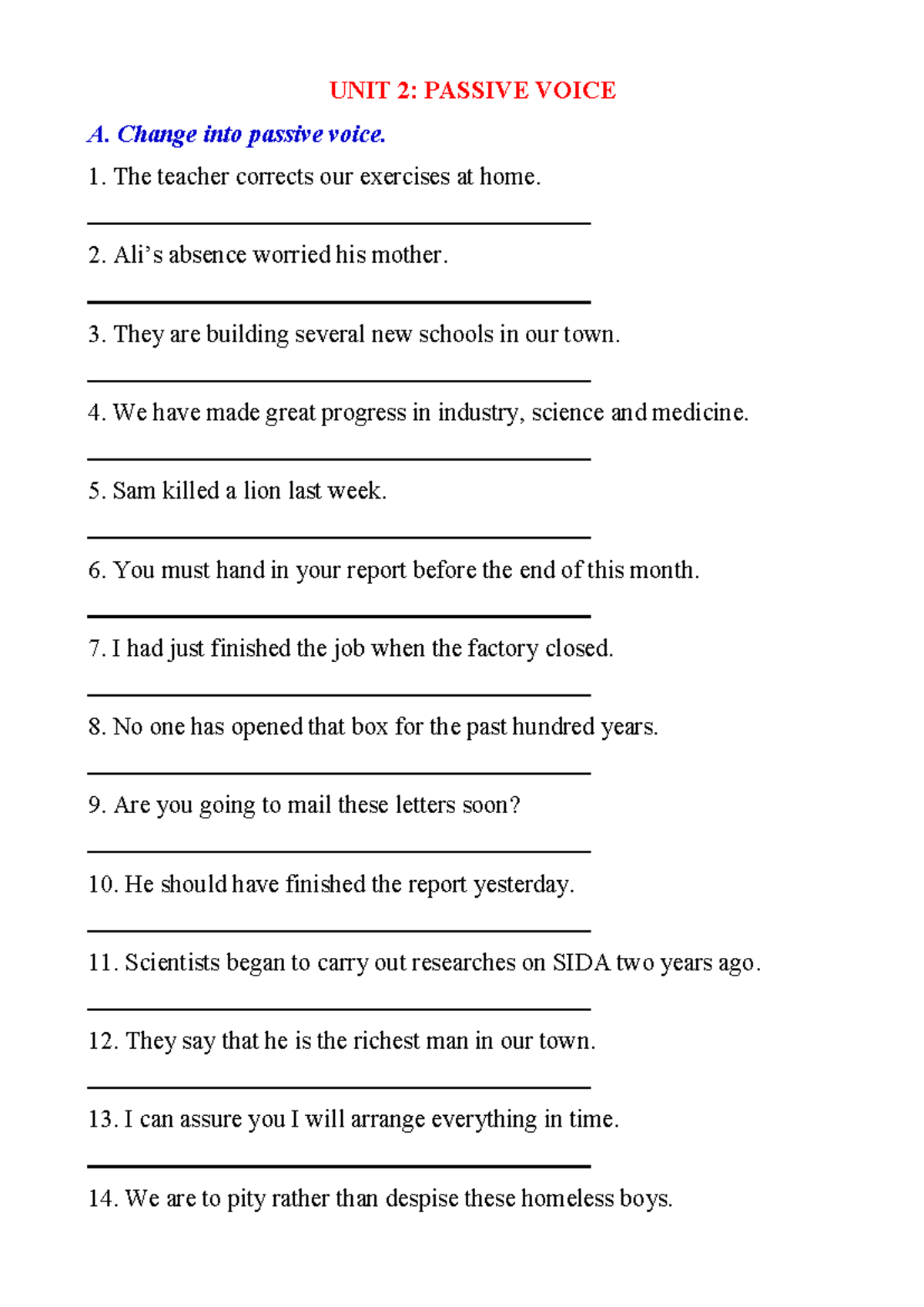 UNIT 2: PASSIVE VOICE - ÔN TẬP CÂU BỊ ĐỘNG - Studocu