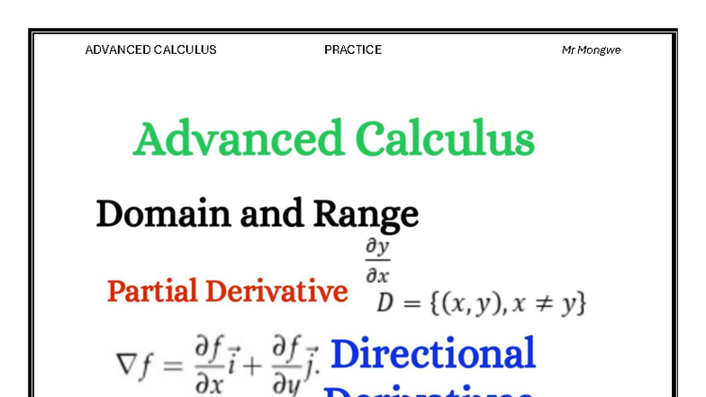 Advanced Calculus Practice Problems (MATH 301) - Studocu