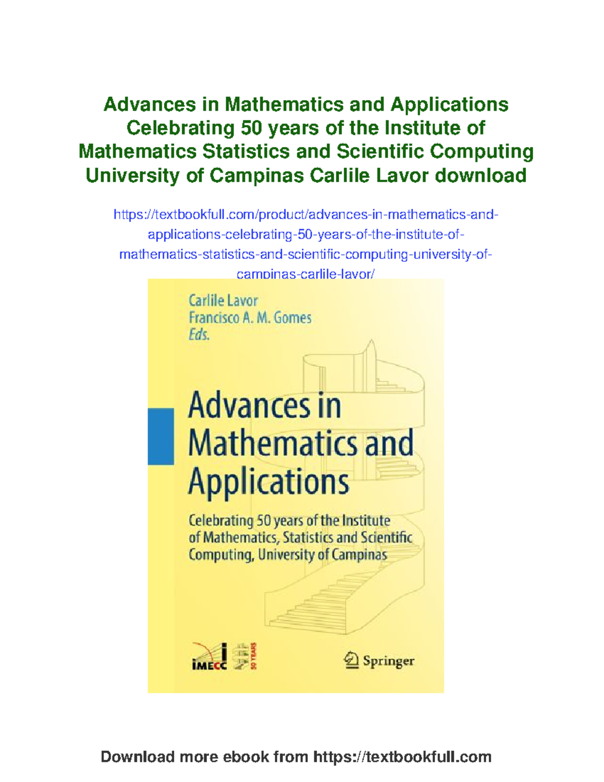 Advances in Mathematics and Applications: 50 Years of IMECC Celebrated ...