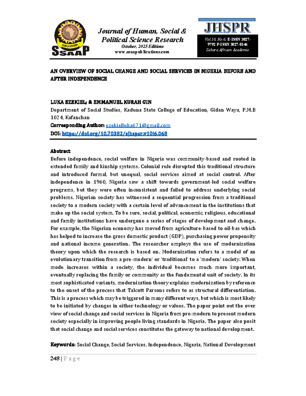 An Overview of Social Change and Services in Nigeria: A Study (SS 101 ...