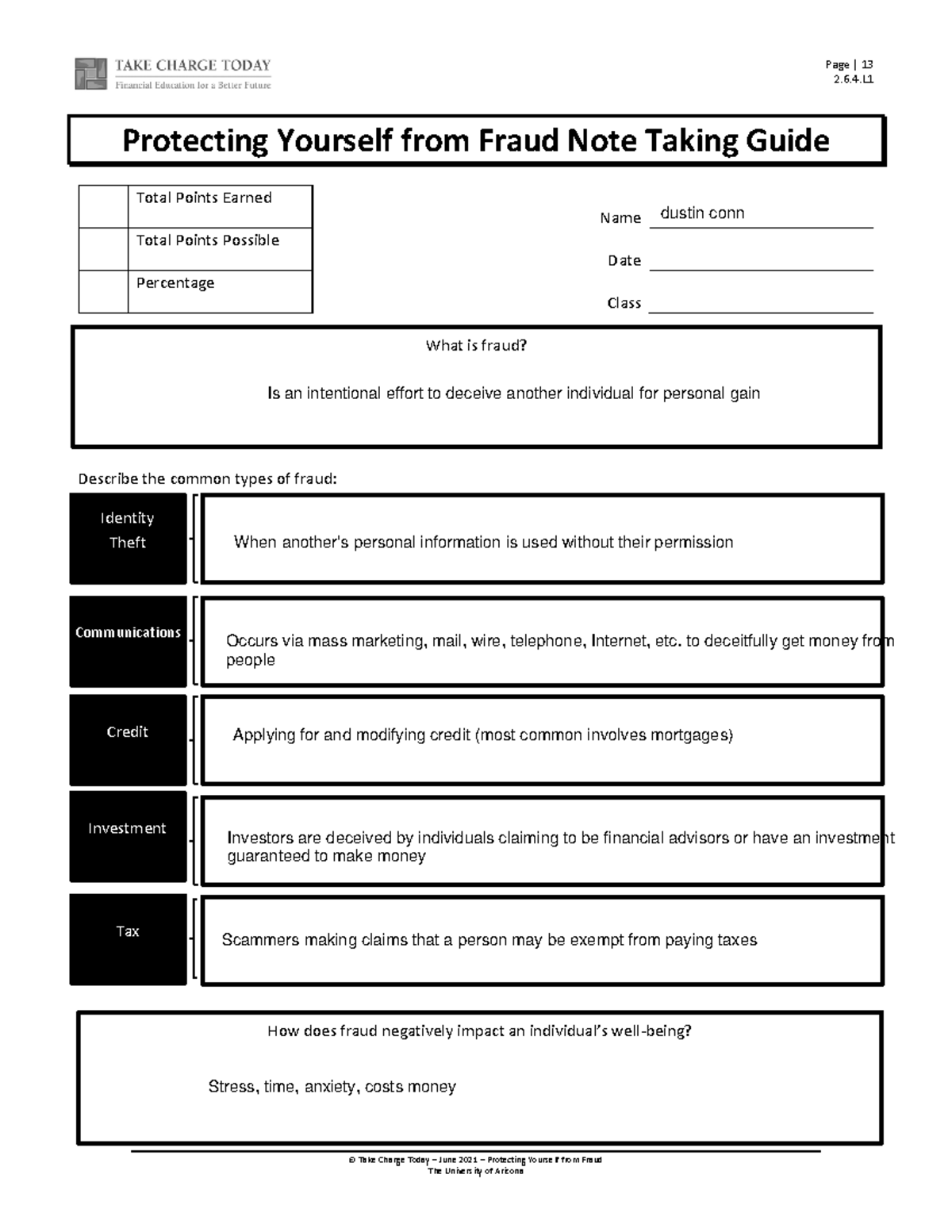 Protecting Yourself from Fraud - Note Taking Guide (Course Code 2.6.4 ...