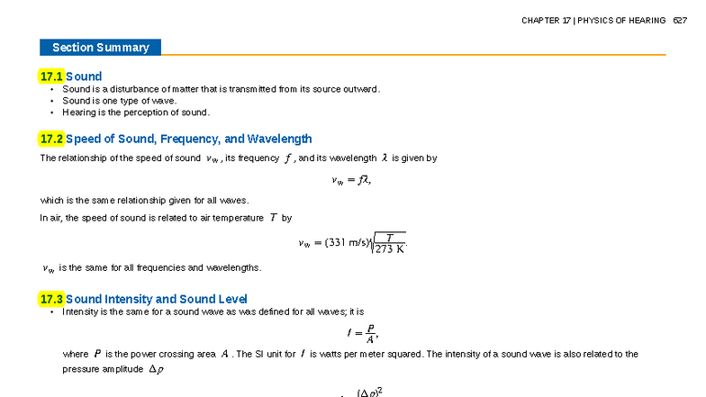 CHAPTER 17 PHYSICS OF HEARING: Sound Waves & Doppler Effect - Studocu