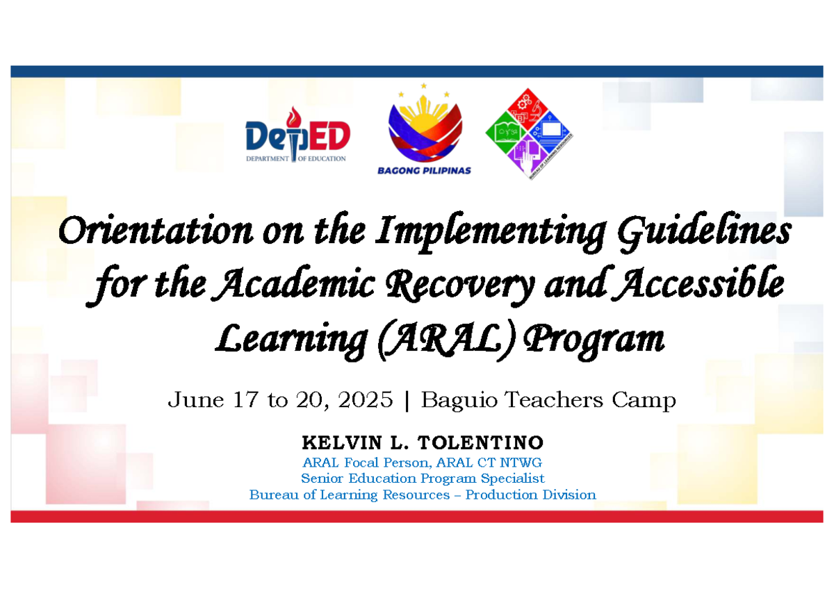 ARAL Program Guidelines: Learning Resources Overview (2025) - Studocu