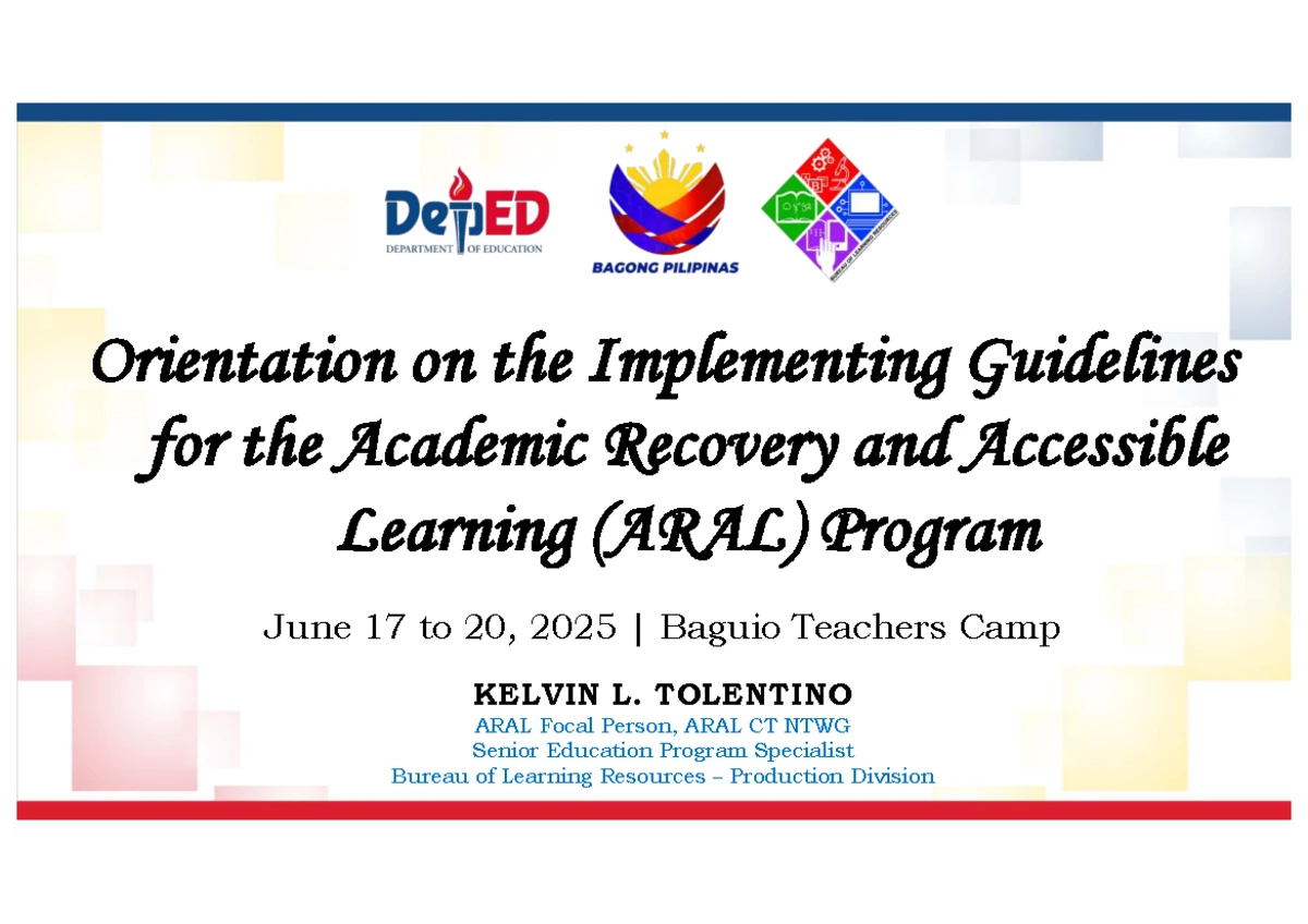 ARAL Program Tutor Guidelines & Implementation (Luzon Clusters A) - Studocu