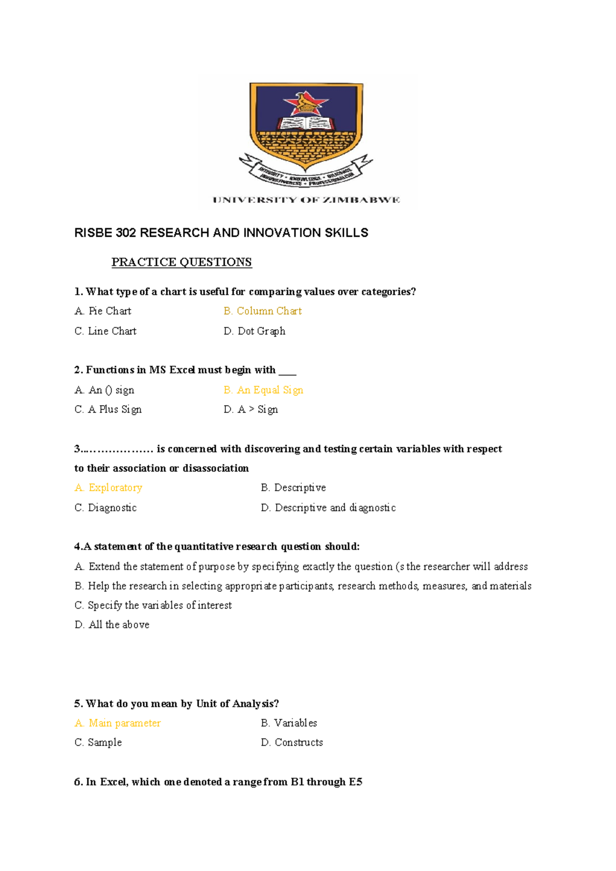 RISBE 302 RESEARCH AND INNOVATION SKILLS MCQ PRACTICE QUESTIONS - Studocu