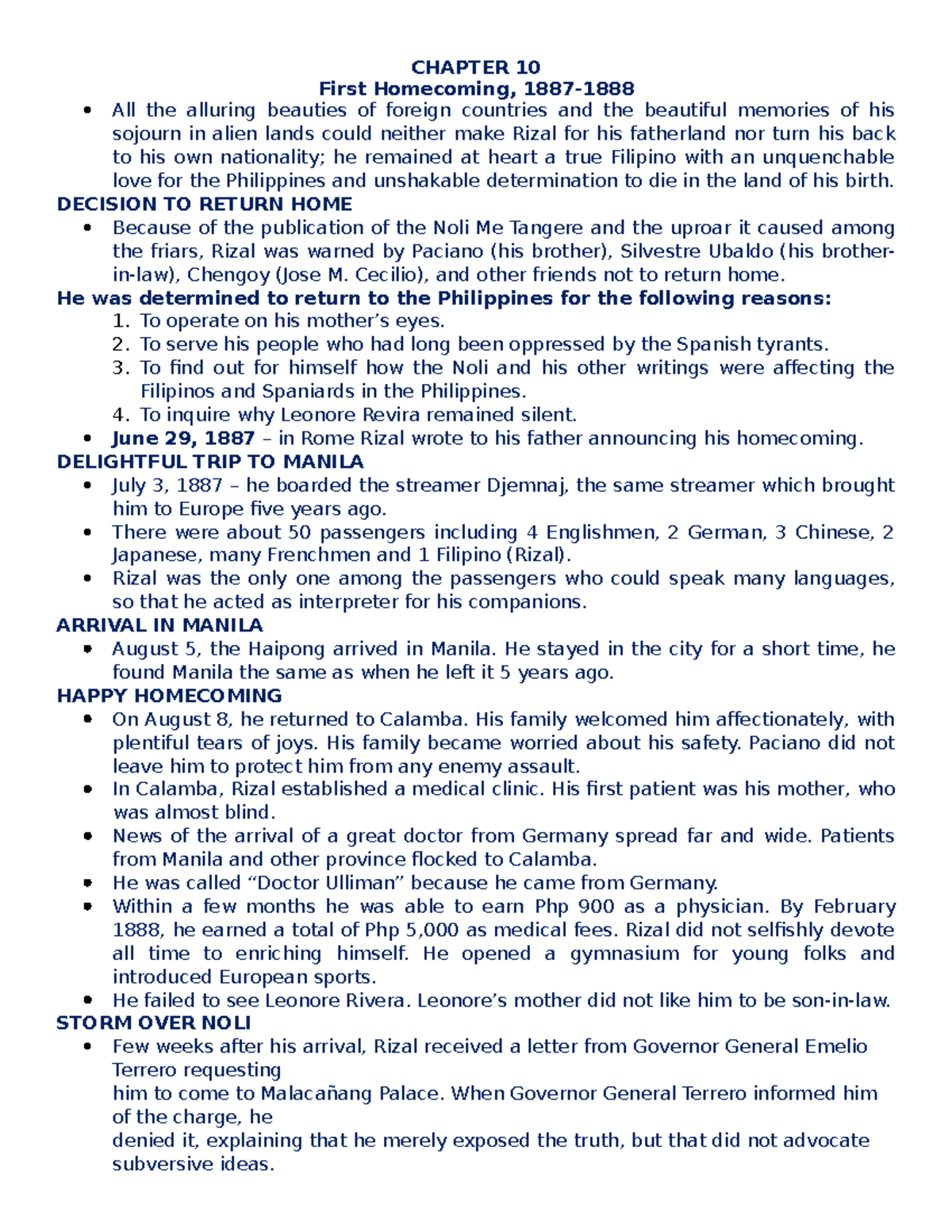 Chapter 10 Rizal - CHAPTER 10 First Homecoming, 1887- All the alluring ...