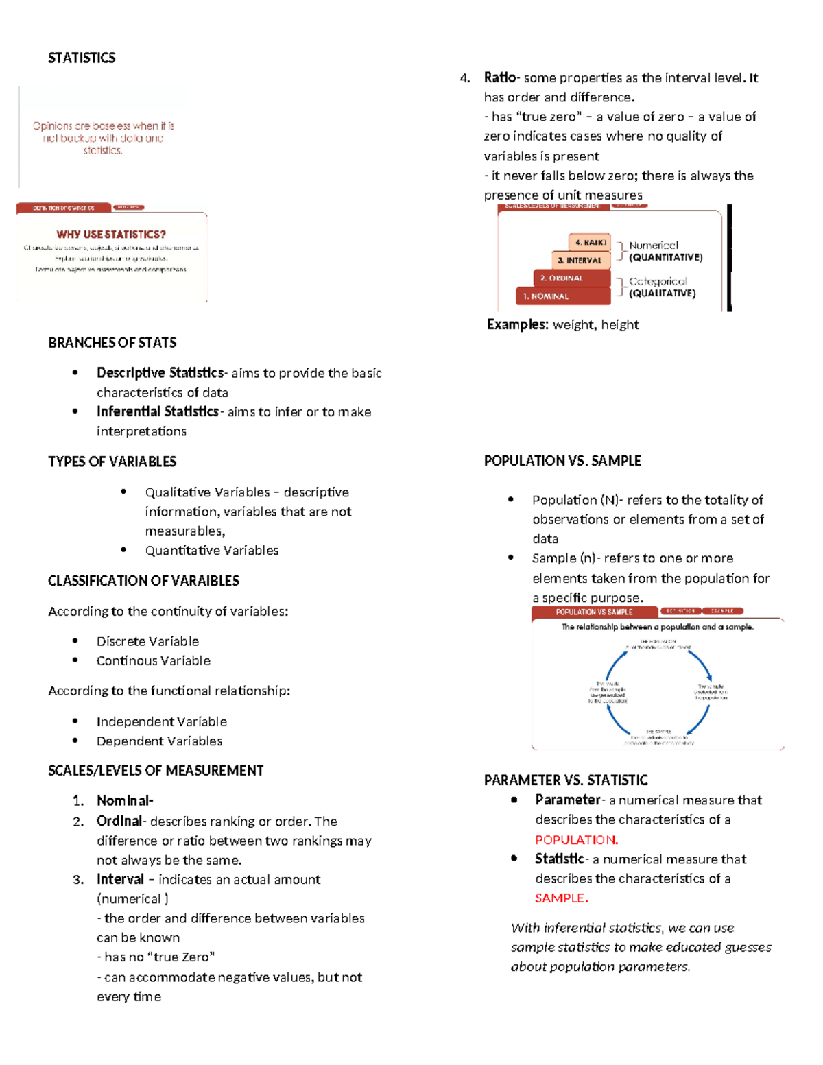 Introduction to Statistics - Lesson Notes on Key Concepts and Variables ...