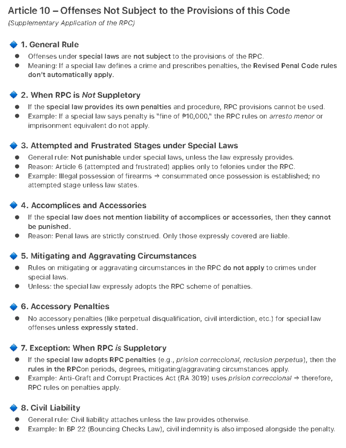 Article 10: Offenses Exempt from RPC Provisions - Legal Overview - Studocu