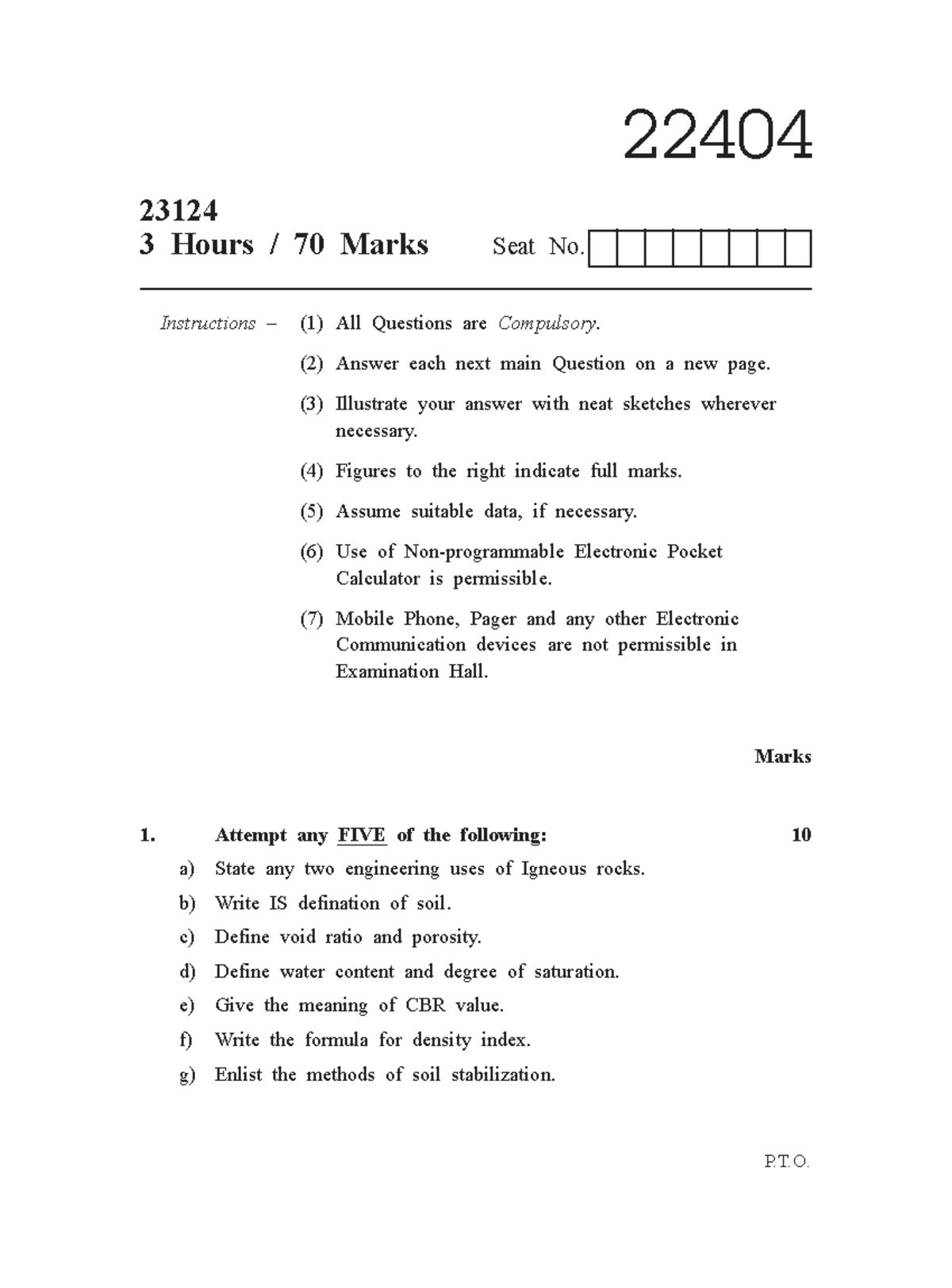 22404 23124 Winter 2023 Exam: Soil Mechanics Question Paper - Studocu