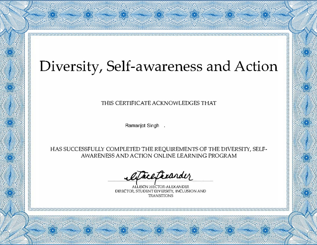 Diversity, Self-awareness and Action 100000.00073-MM-00073 - Leadership ...