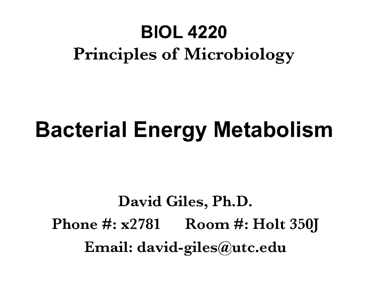 BIOL 4220 Principles of Microbiology - Bacterial Energy Metabolism ...