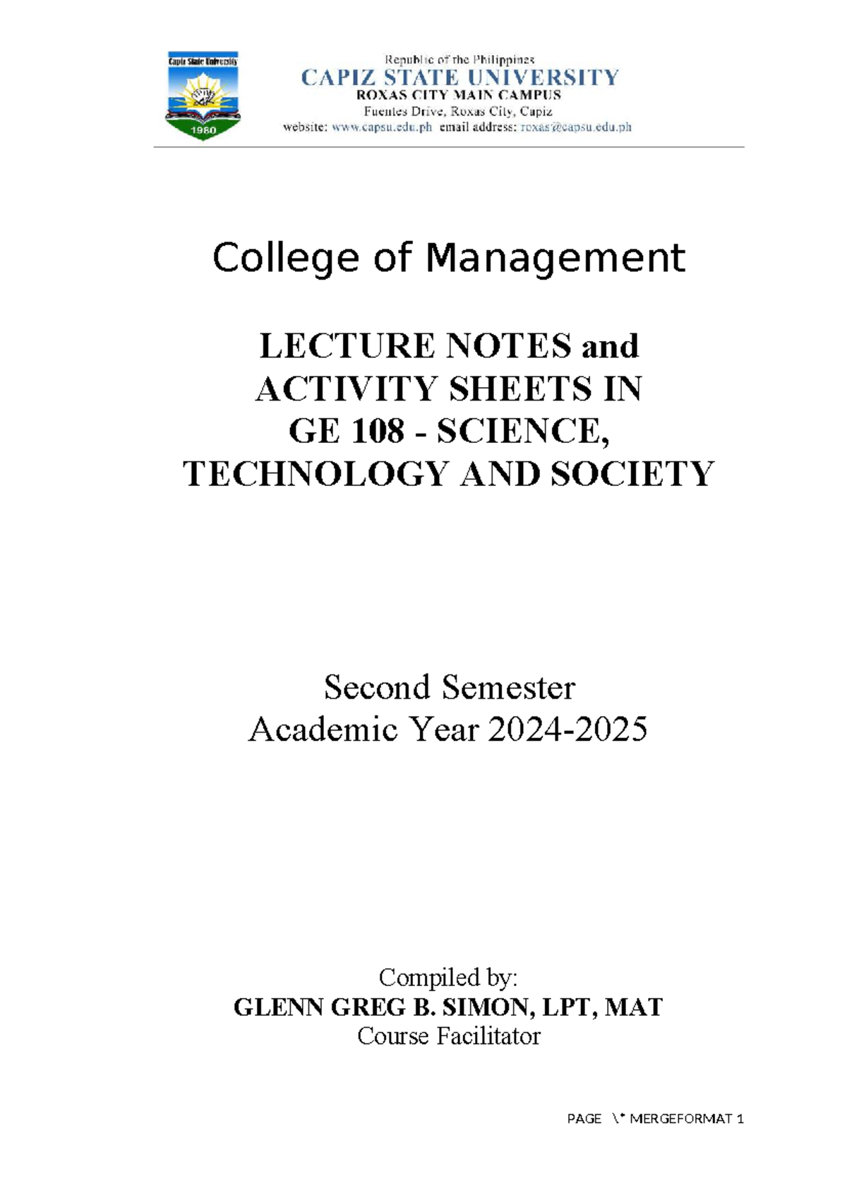 GE 108 LECTURE NOTES: Science, Technology, and Society Overview - Studocu