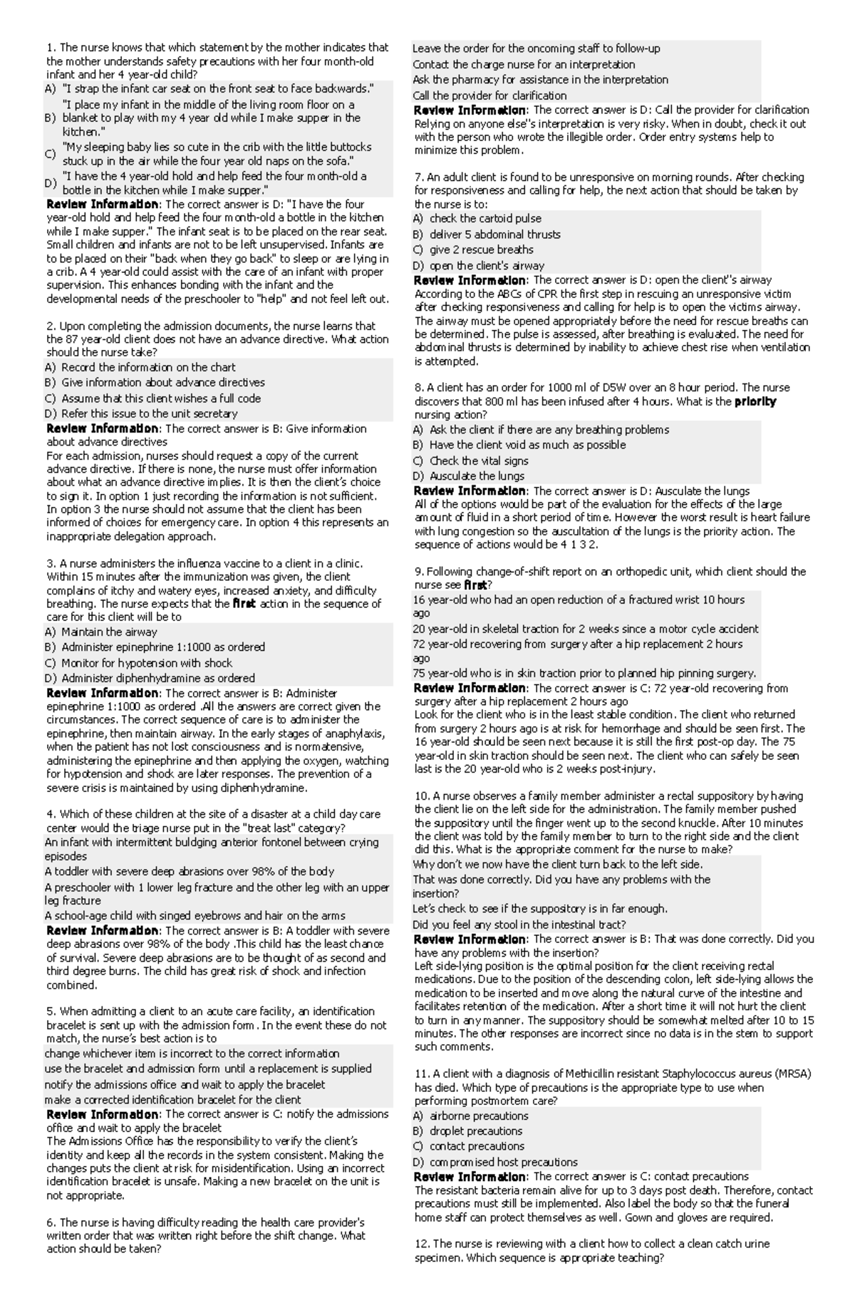 **NCLEX Review: Key Concepts and Practice Questions (Course Code: NURS ...