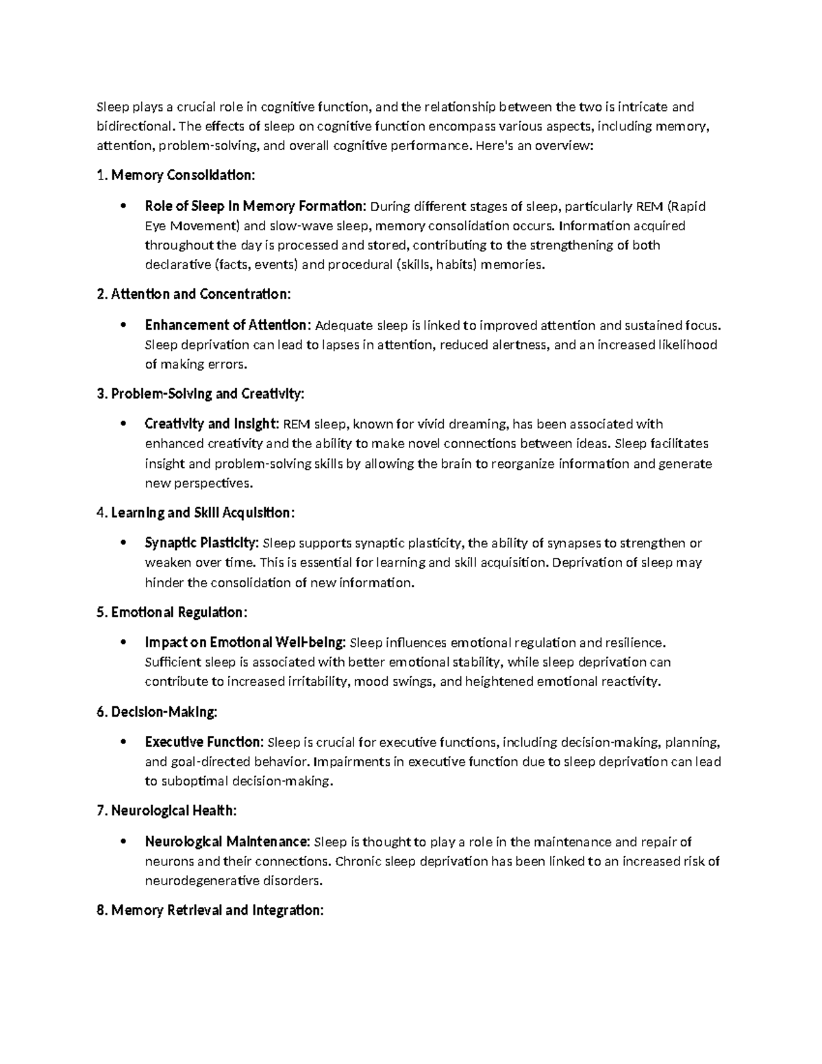 The Effects of Sleep on Cognitive function - Sleep plays a crucial role ...