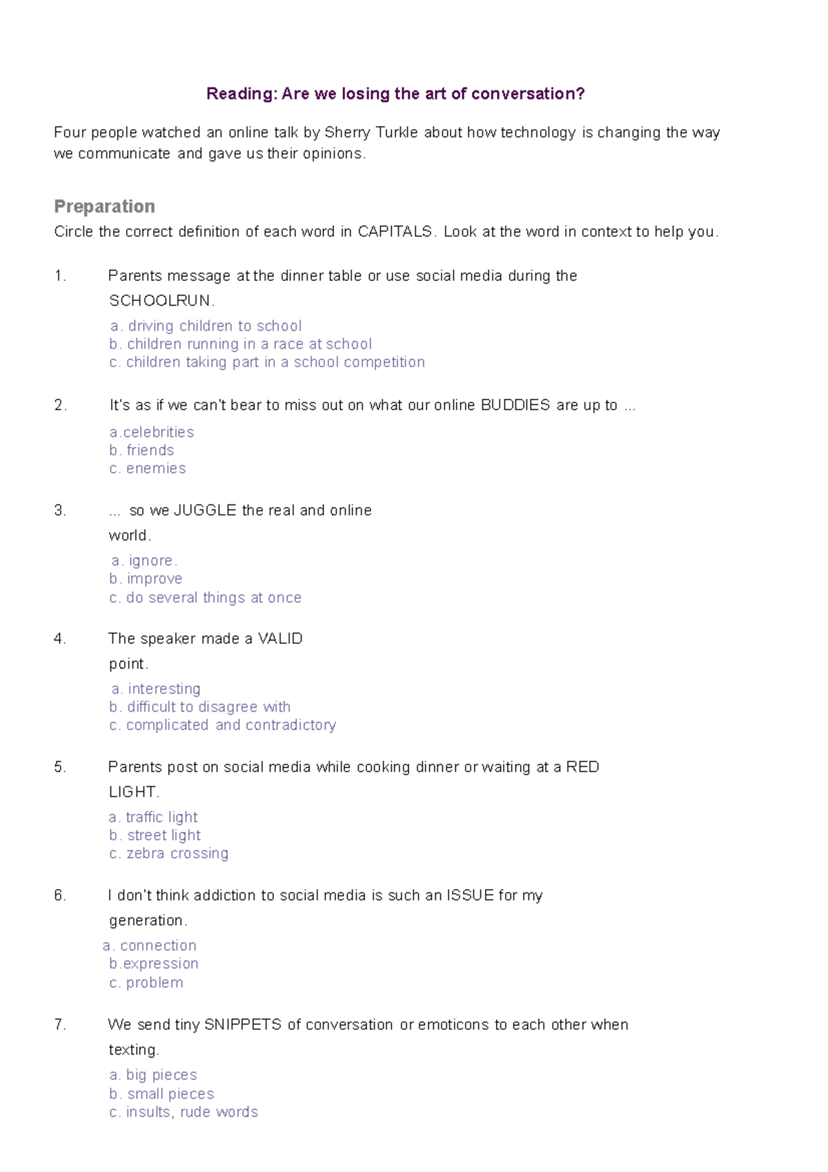Reading 8 - Reading: Are we losing the art of conversation? Four people ...