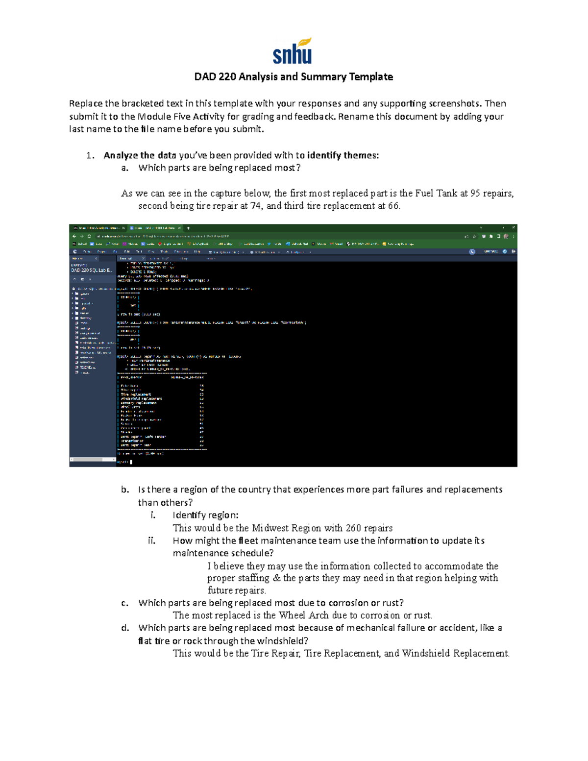 DAD 220 5-2 Assignment - DAD 220 Analysis and Summary Template Replace the bracketed text in ...
