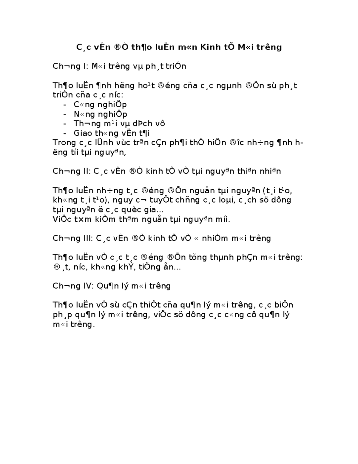 Thao luan kinh te moi truong - C ̧c vÊn ®Ò th¶o luËn m«n Kinh tÕ M«i ...