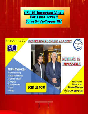 CS-101 MCQS - MCQ CS- 1.is the process of designing and building an ...