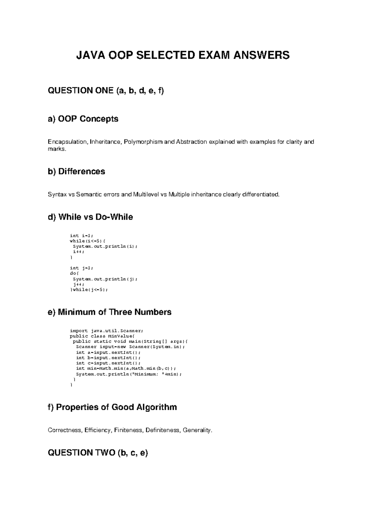 JAVA OOP FINAL EXAM SELECTED ANSWERS (Q1, Q2, Q3, Q4) - Studocu