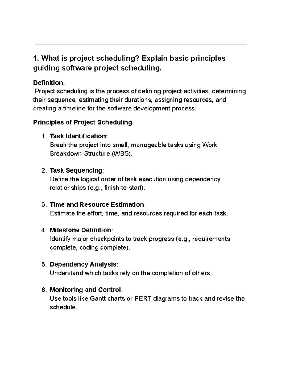 Software Engineering: Principles of Project Scheduling and Estimation - Studocu