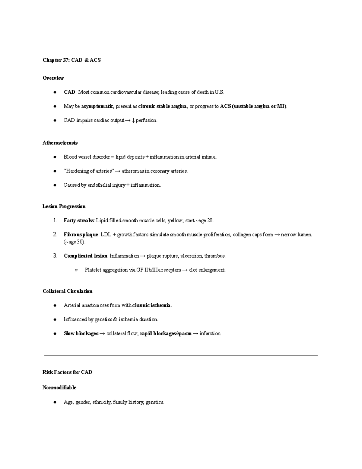 Chapter 37: CAD & ACS Overview - Key Concepts and Management - Studocu
