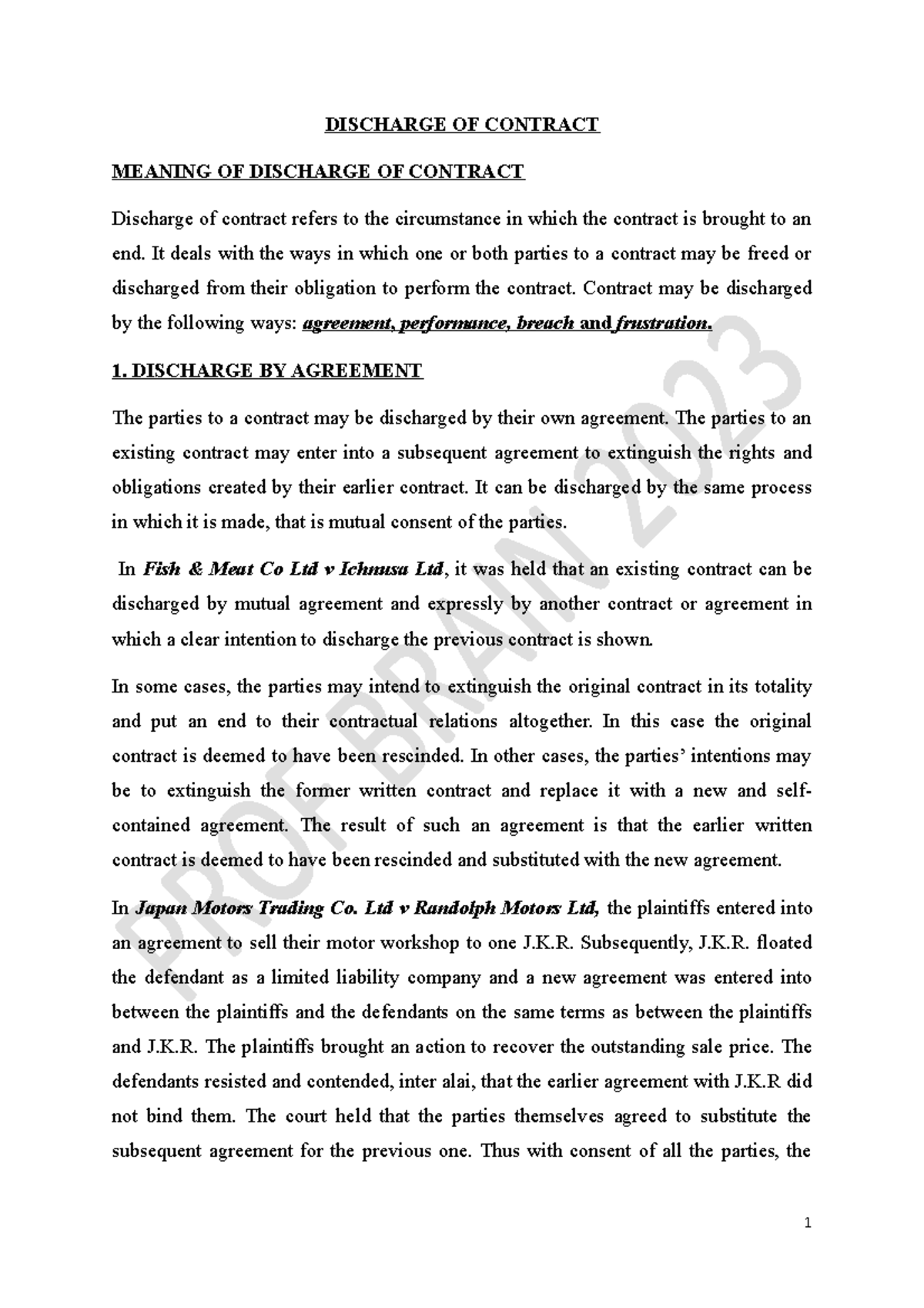 Discharge of Contract Lecture Notes 2 (Law 101) - Studocu