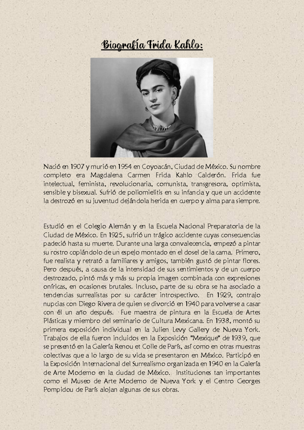 Frida Kahlo: Biografía y Arte - APUNESSS - Studocu