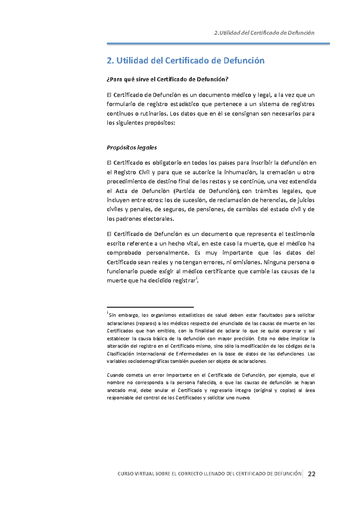 Curso Virtual: Llenado Correcto del Certificado de Defunción 22 - Studocu