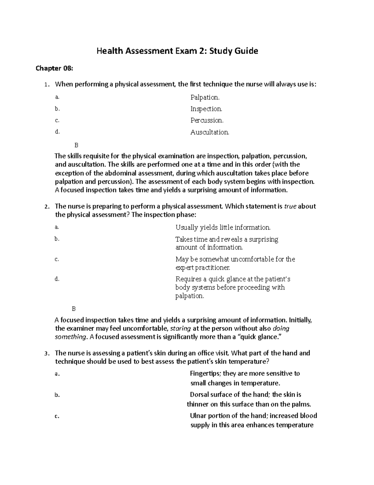 Health Assessment Exam 2 Study Guide: Key Concepts & Techniques - Studocu