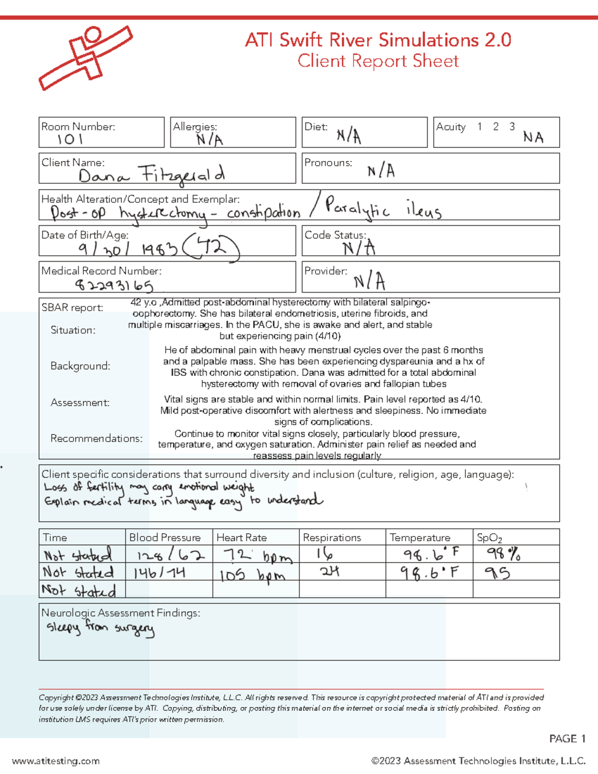 ATI Swift River Simulations 2.0 Client Report - Dana Fitzgerald - Studocu