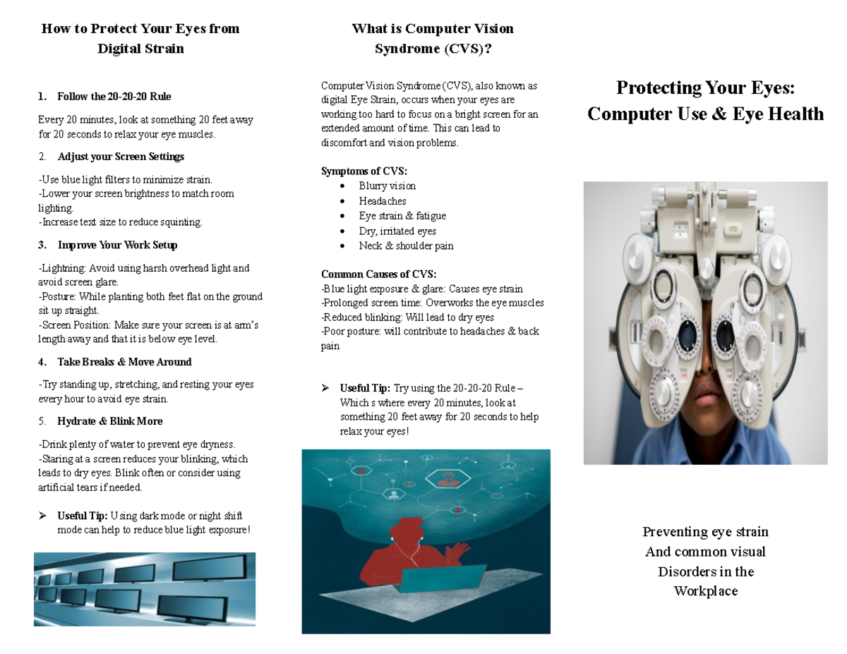 Visual Disorders Pamphlet: Tips to Prevent Digital Eye Strain - Studocu