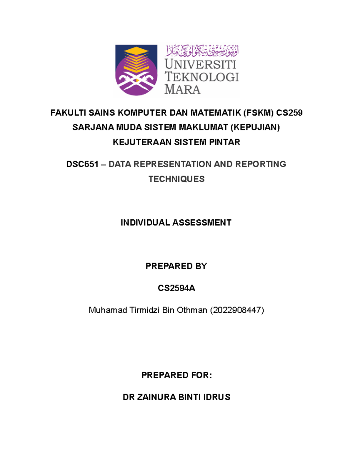DSC651 - Data Representation Analysis for Individual Assignment - Studocu