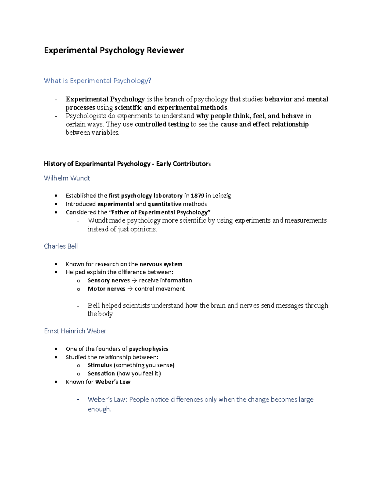 EXPI- Psych- Experimental Psychology Review and Key Concepts - Studocu