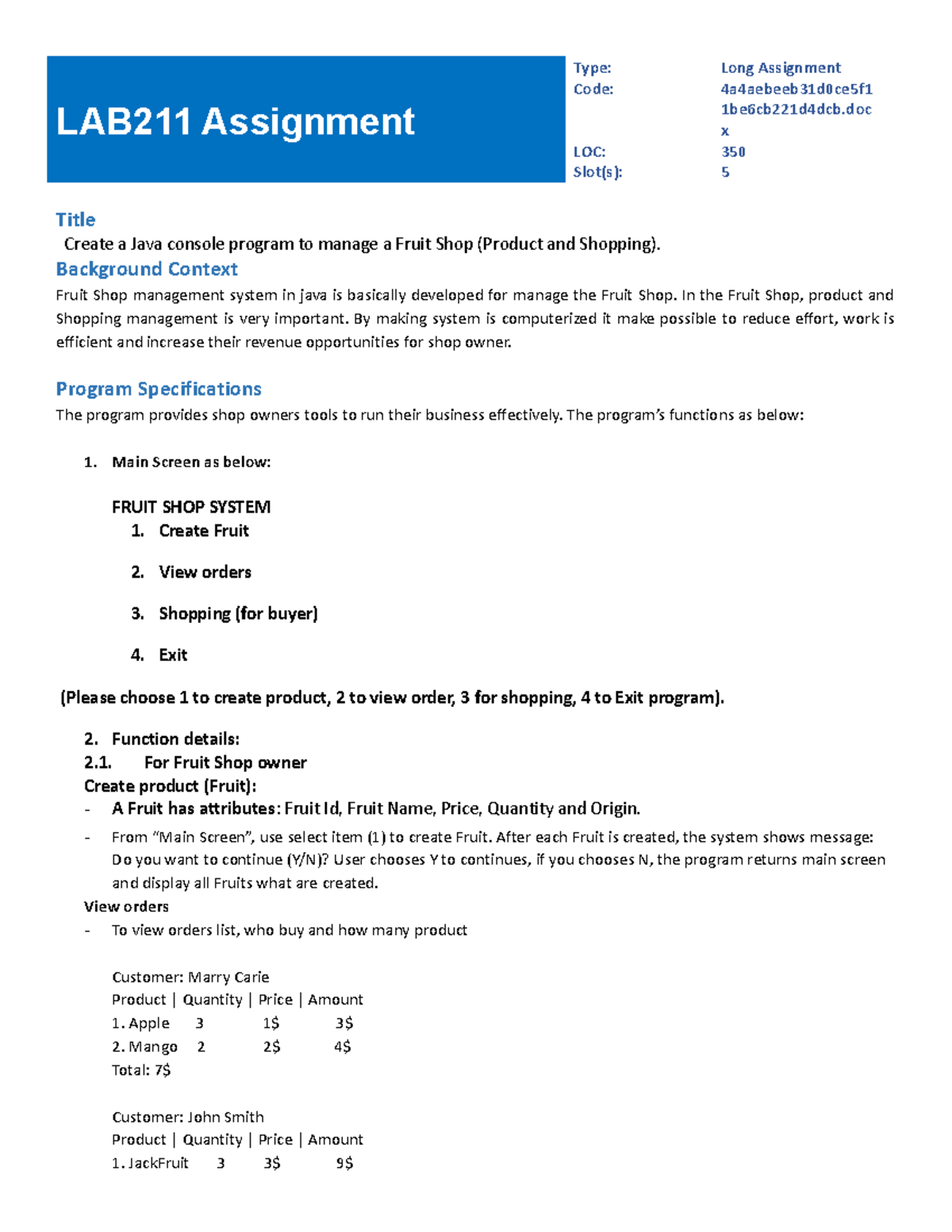 J1 - good - LAB211 Assignment Type: Long Assignment Code ...