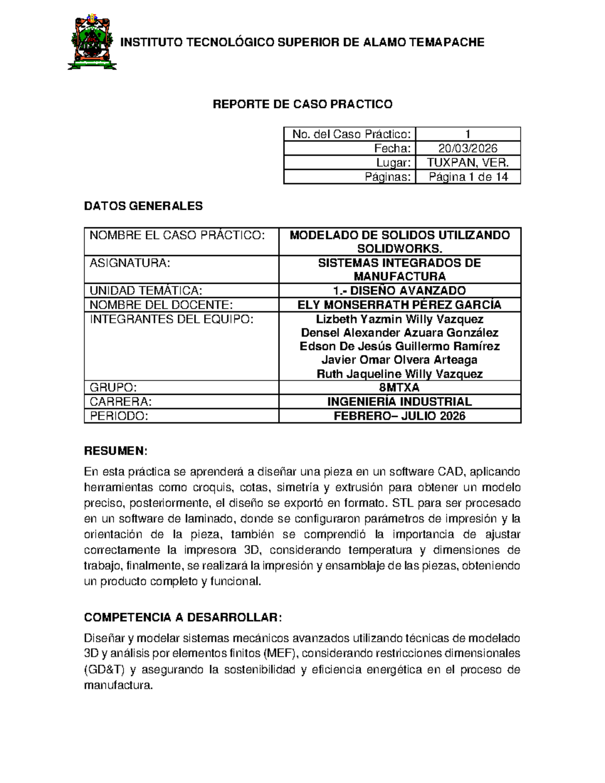 Caso Práctico: Modelado de Sólidos en SolidWorks - 8MTXA - Studocu