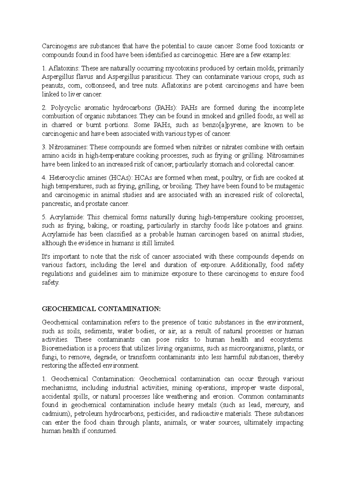 Food Toxicants: Carcinogens and Environmental Contaminants - Assignment - Studocu