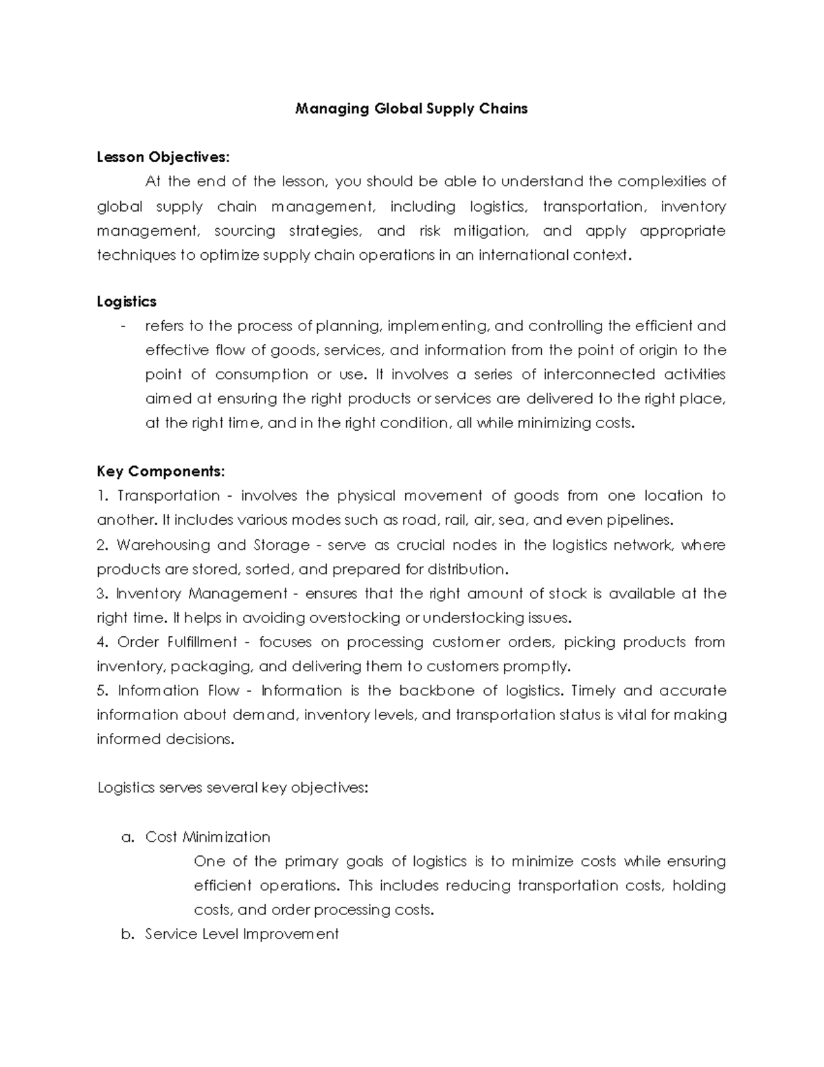 Learning Material No. 7 - Managing Global Supply Chains Lesson ...