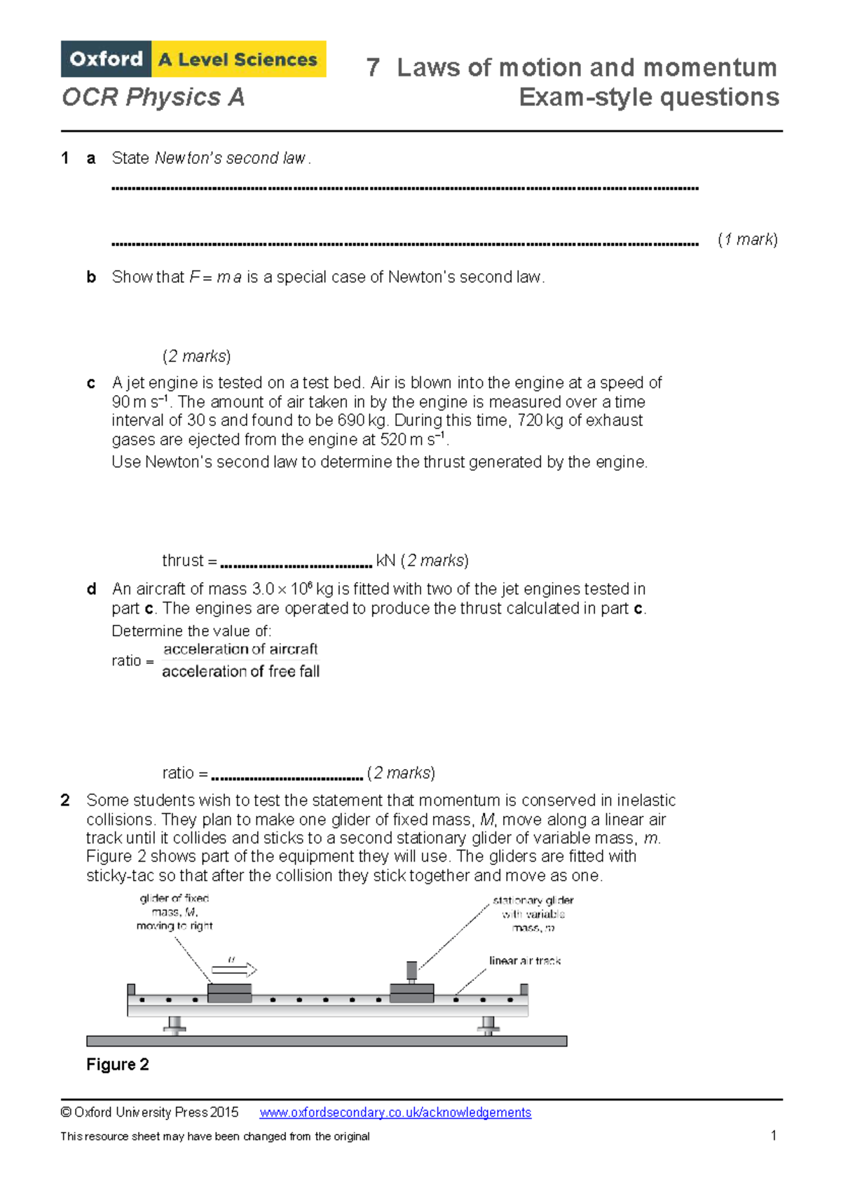 CHP 7 Test - Laws of Motion & Momentum Questions (OCR Physics A) - Studocu