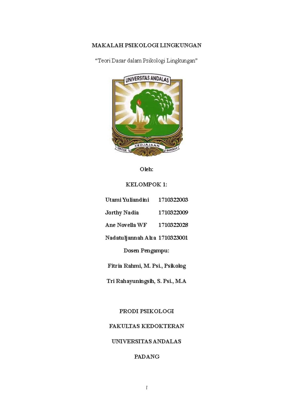 Teori Dasar Psikologi Lingkungan - Makalah PSIKOL 7A Universitas ...