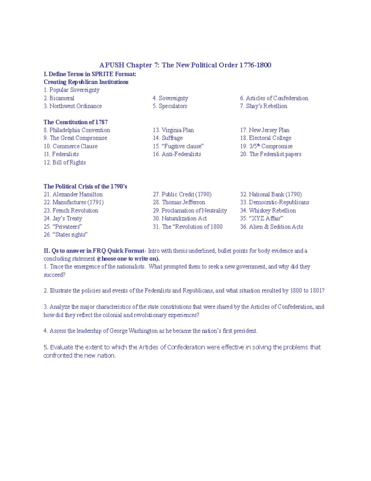 APUSH Lecture Notes: Chapter 7 - The New Political Order (1776-1800 ...